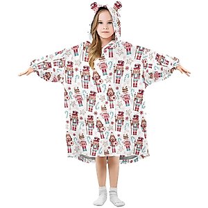 JHKKU Hoodie Blankets Sweatshirt Christmas Cute Nutcracker for Kids Warm Wearable Blanket with Pocket, Soft Comfortable Flannel Hoodie Blankets, Gifts for Girls Boys 3-14YR S