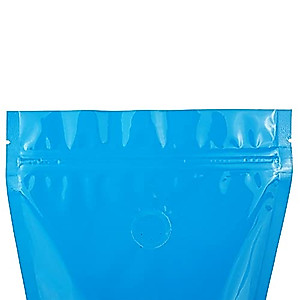 QQ Studio 50 Empty Coffee Packaging Bags with Degassing Valve, 4 oz and 7 oz Glossy Zipper Seal Bags with Round Window for Roasted Coffee Bean Storage (Blue, 4oz)