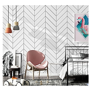 Black and White Wallpaper Peel and Stick Wallpaper Boho Contact Paper Modern Herringbone Wallpaper for Bathroom Bedroom Kitchen Wallpaper Self Adhesive Removable Wallpaper 17.7"×118" Wall Waterproof