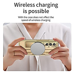 Ultra-Thin Flat Hinge Folding Electroplated Lens Film Mobile Phone Case with Pen Holder for Samsung Galaxy Zfold3/Zfold4 - HD Transparent Phone Case (Z Fold 3, Gold)