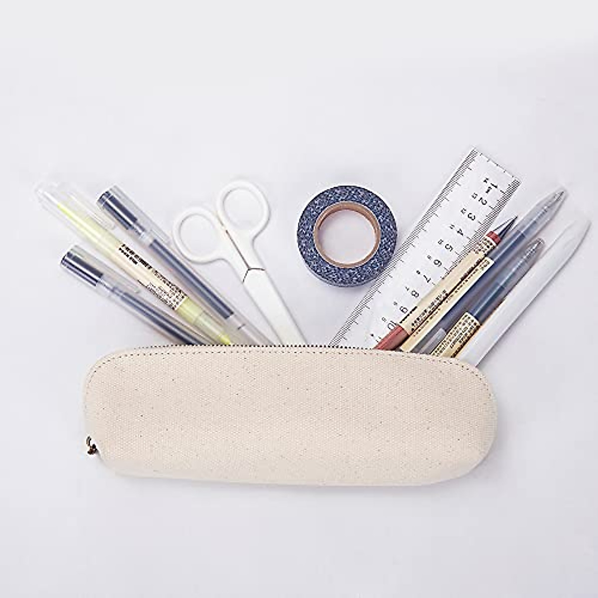 【YONBEN】Canvas pencil case cartucheras para mujer makeup brush bag simple multifunctional pencil bag (Beige, S)