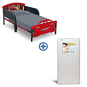 Delta Children 3D-Footboard Toddler Bed, Disney/Pixar Cars 3 Twinkle Stars Fiber Core Crib and Toddler Mattress