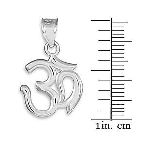 Sideways Crosses 10k White Gold Hindu Meditation Charm Yoga Om (Aum) Pendant Necklace, 18"