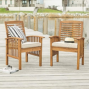 Walker Edison Maui Modern 6 Piece Solid Acacia Wood Slatted Outdoor Dining Set, Set of 6, Brown