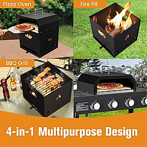 Giantex 4-in-1 Outdoor Pizza Oven, Wood Fired 2-Layer Pizza Maker with Cover, Pizza Stone, Shovel, Grill Grid, Detachable Grill Oven Fire Pit Pizza Ovens for Outside Backyard BBQ