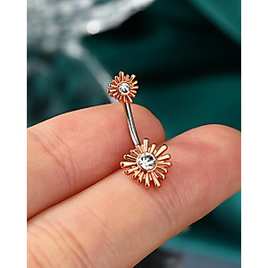 COCHARM Sun Rook Earrings 16g 18K Rose Gold Sun Piercing Jewelry 6mm Rook Barbell 6mm Short Rook Bar Cute Daith Earring Daith Rook Piercing