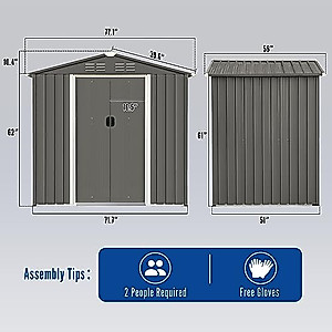 MIRAFIT 6x4 Ft Storage Shed, Galvanized Steel Sheds & Outdoor Storage Cabinet with Sliding Door, Garden Metal Shed for Tool, Bike, Lawn Mower, Backyard, Patio, Olive Gray