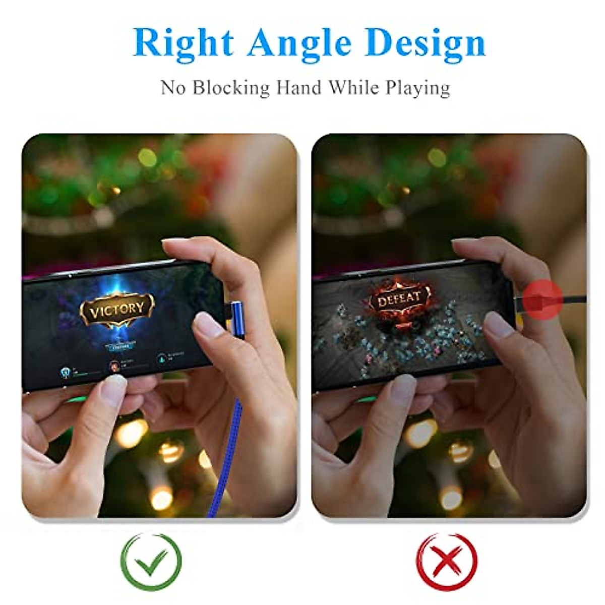 CTREEY Android Charger Cable, [3 Pack/3FT 6FT 10FT] Micro USB Cable 90 Degree, Right Angle High Speed Fast Charging Cords for Samsung Galaxy S7 S6 J8 J7 Note 5,Kindle,LG,PS4,Camera (Blue)