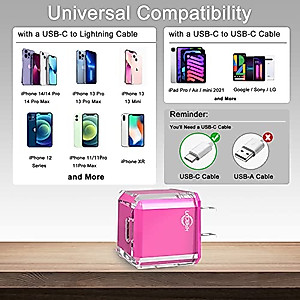 USB C Charger 20W PD 3.0 Durable Compact Fast Charger Compat with iPhone 14/14 Pro/14 Pro Max/13/13 Mini/13 Pro/13 Pro Max/12/12 Mini, Galaxy/Pixel 4/3, iPad Pro/Air iPad Mini, No Cable, Pink Red