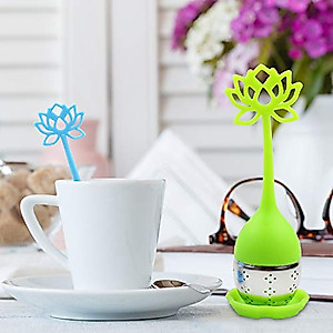 ANYI16 Tea Infuser Filter 2 Pack Stainless Steel Tea Ball - Loose Tea Steeper Mesh Tea Cup Filter with Flower shaped Silicone Handle for Loose Leaf or Herbal Tea