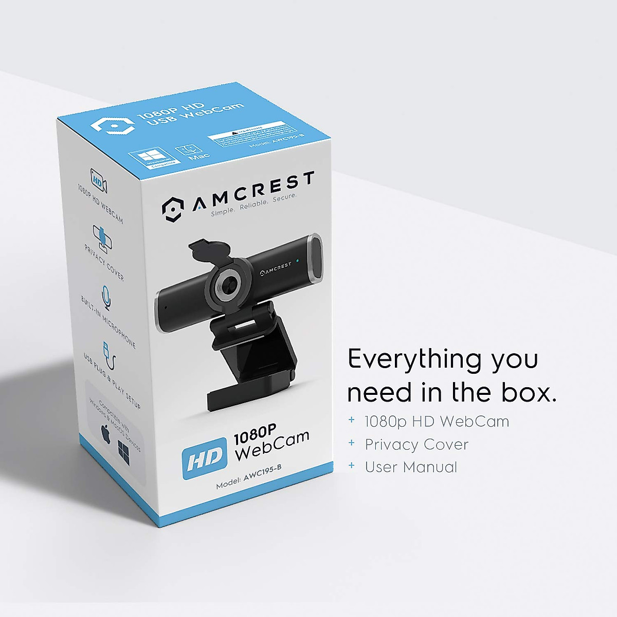 Amcrest 1080P Webcam with Microphone for Desktop, Web Cam Computer Camera, Streaming HD USB Web Camera for Laptop & PC with Privacy Cover, Wide Angle Lens, Superior Low Light (AWC195-B)