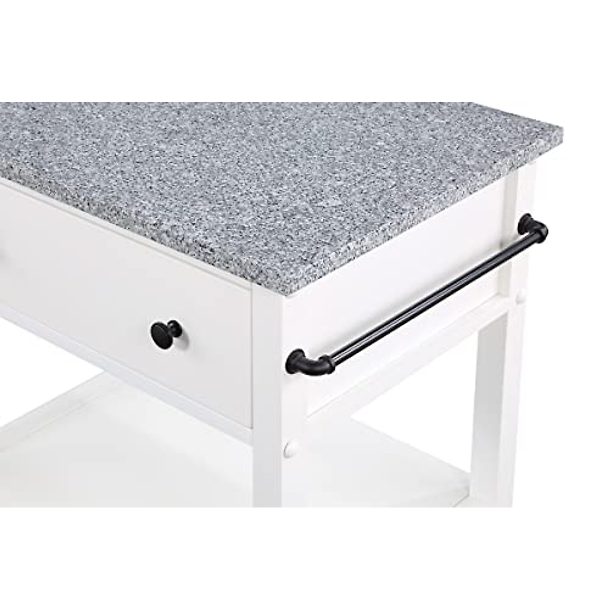 OS Home and Office Furniture Fairfax Model FRXG-11 White Kitchen Cart with Doors, Towel Rack, and Drawer