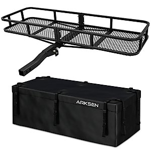 ARKSEN Heavy Duty Angled Cargo Carrier Tow Hitch with Waterproof Bag, Folding Luggage Storage Basket for Camping or Traveling, SUV, Pickup Truck or Car, 500 lbs Capacity, 60 x 24 x 6 Inch
