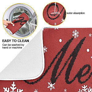 Merry Christmas Red Dish Drying Mat for Kitchen Winter Snowflake White Microfiber Drying Mats Absorbent Reversible Dish Pad Large Dish Draining Mat 18x24 inch