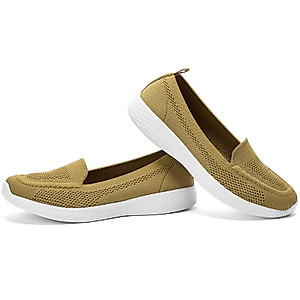 Wryweir Women's Slip on Walking Shoes Comfortable Knit Loafers Lightweight Nurse Sneakers, Khaki US 5.5