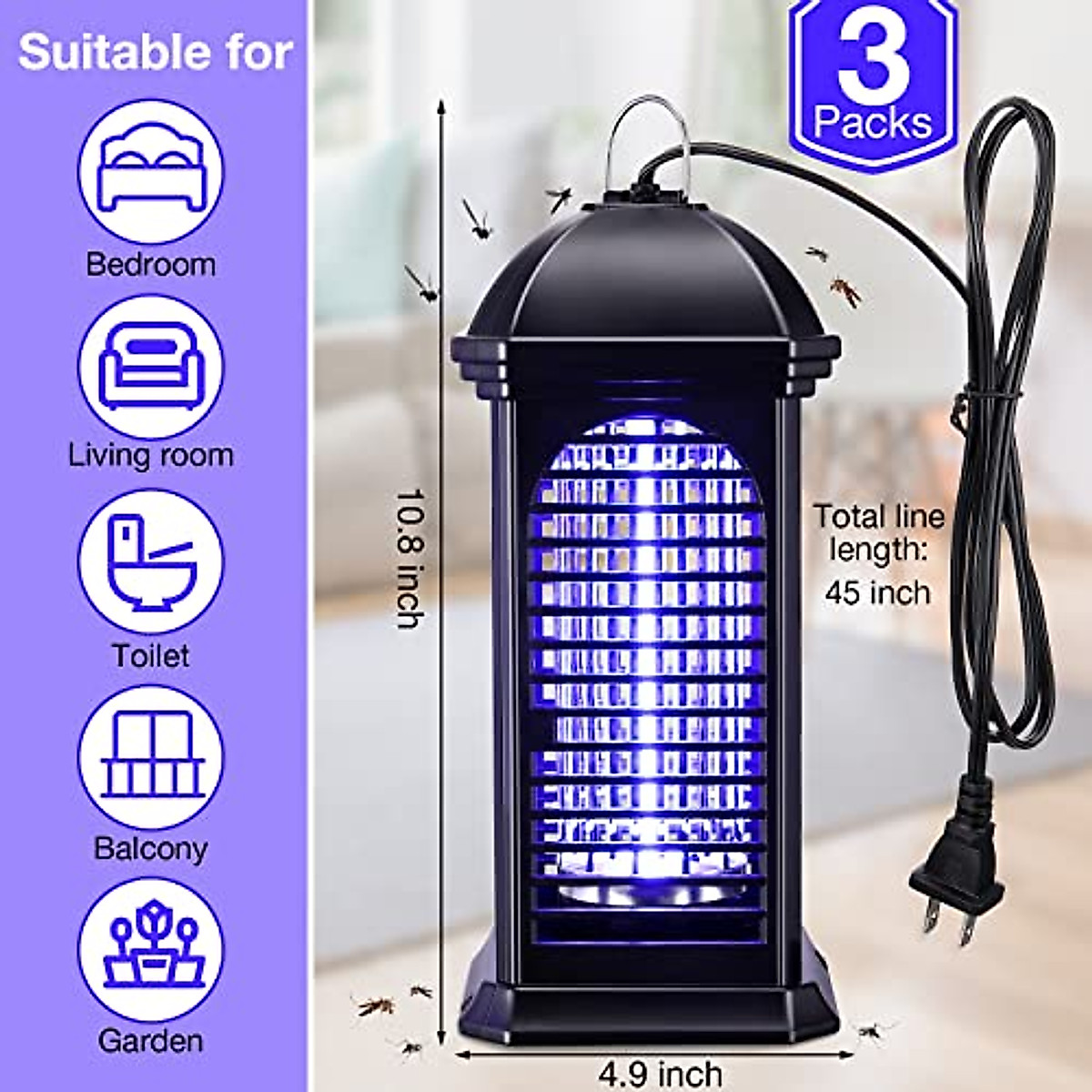 3 Pieces Electric Mosquito Zappers Bug Zapper with Light 11 W Mosquito Killer Insect Trap Mosquito Killer for Patio Electric Insect Killer for Home Garden Patio Backyard and Outdoor
