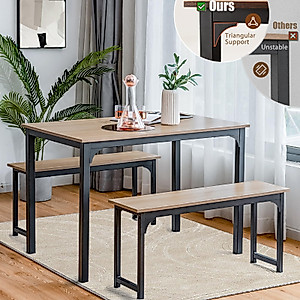 NAFORT 3-Piece Dining Table Set for 4, 43.5" Modern Kitchen Table Set w/2 Benches & Metal Frame, Space Saving Dining Room Table Set with MDF Wood Board, Ideal for Home, Restaurant, etc.