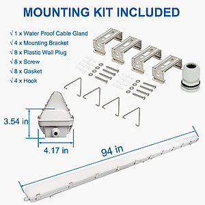 DAKASON 8FT LED Vapor Tight Light 120-100-80W tunable, 15600lm LED Vapor Proof Lighting Fixture IP66 100-277V, LED Outdoor Shop Light Waterproof for Parking Garage Car Wash Warehouse 2-Pack