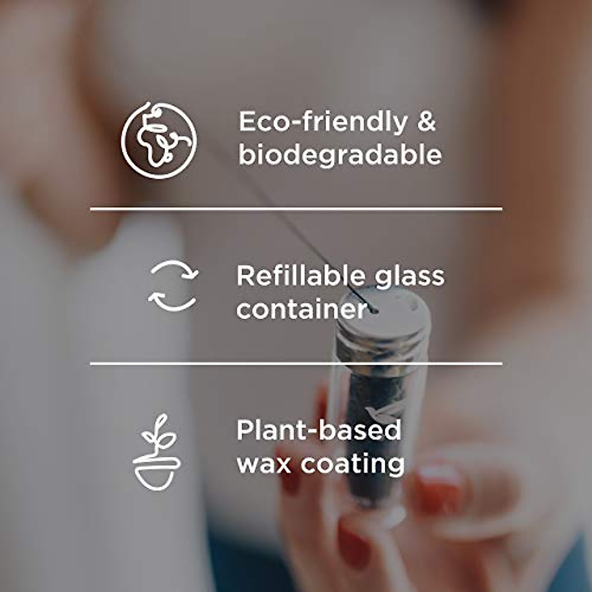 Organic Biodegradable Bamboo Charcoal Dental Floss & Refillable Glass Holder | Vegan | Naturally Waxed with Candelilla Wax | 33yd Thread Spool | Eco-Friendly Zero Waste Oral Care | Mint Flavored