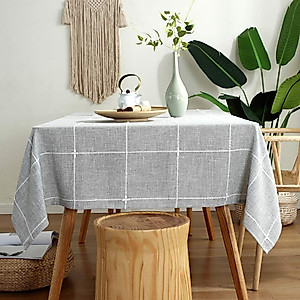 TruDelve Cotton Linen Tablecloth Rectangle Grey Fabric Table Cloth Vintage Farmhouse Table Cover for Rectangle Tables (52"x86", Grey)