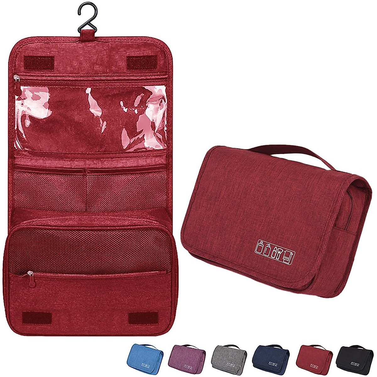 YUNZSXJY Hanging Toiletry Bag Large Capacity Hanging Toiletry Bag for Women and Men Waterproof Travel Cosmetic Bag with Sturdy Hook (Red)