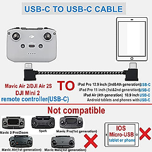 Hanatora 11.8 Inch USB C to USB C RC-N1 Remote Controller Cable for DJI Mavic 3/Air 2,Air 2S,Mini 2/3 Pro,Nylon Braided 1FT Long Tablet Phone Extension RC Data Cord Accessories(USB C Connector)