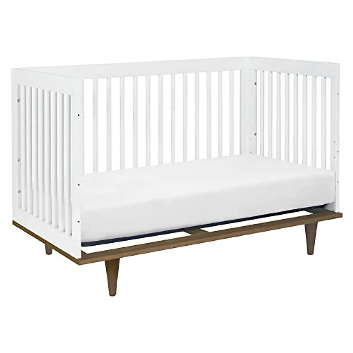 DaVinci Marley 3-in-1 Convertible Crib in White Finish and Walnut Legs, Greenguard Gold Certified
