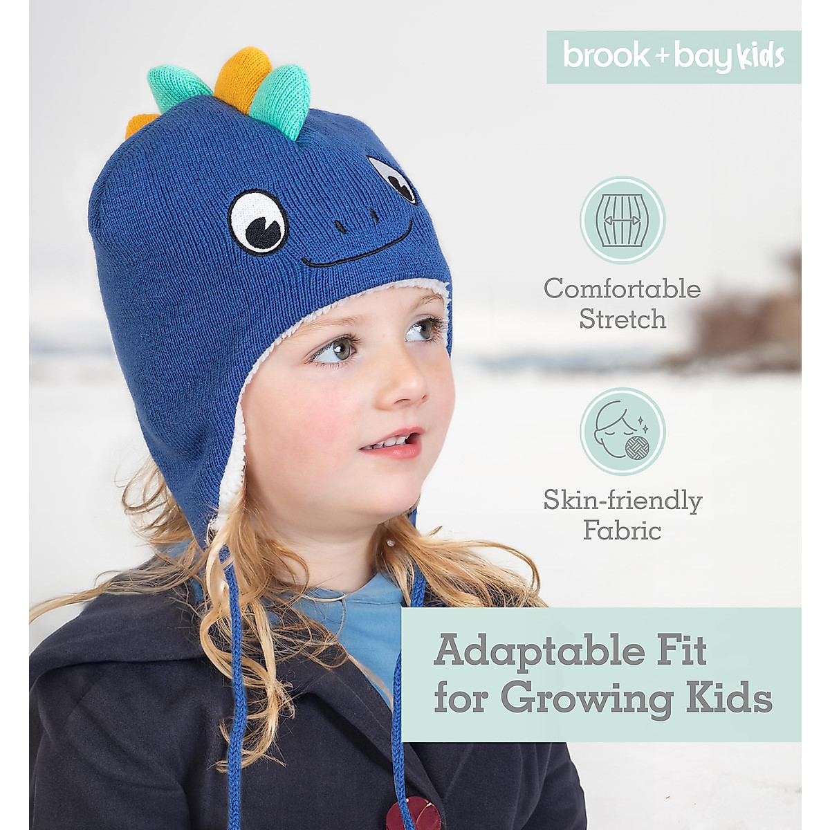 Brook + Bay - Sherpa Baby Animal Hats for Winter - Toddler Animal Ear Hat, Baby Hat Animal Ears, Baby Winter Hat for Boys and Girls - Blue Dinosaur