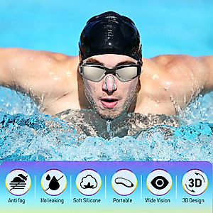 Flutesan 2 Pack Swim Goggles No Leaking Swimming Goggles Waterproof Swim Glasses Polarized Goggles for Adult (Green, Silver)