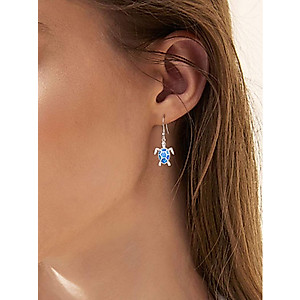 KINGWHYTE Turtle Dangle Earrings 925 Sterling Silver Animal Earrings Hawaiian Blue Opal Earrings Jewelry Gifts for Women