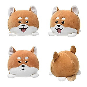 pohthe Reversible Plushie Corgi Dog Stuffed Animal Reversible Mood Shiba Inu Plush Double-Sided Flip Show Your Mood !