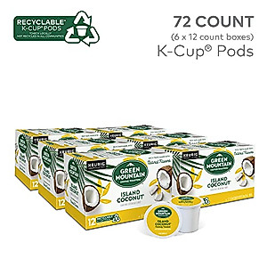 Green Mountain Coffee Roasters Island Coconut, Single-Serve Keurig K-Cup Pod, Flavored Light Roast Coffee, 12 Count (Pack of 6)