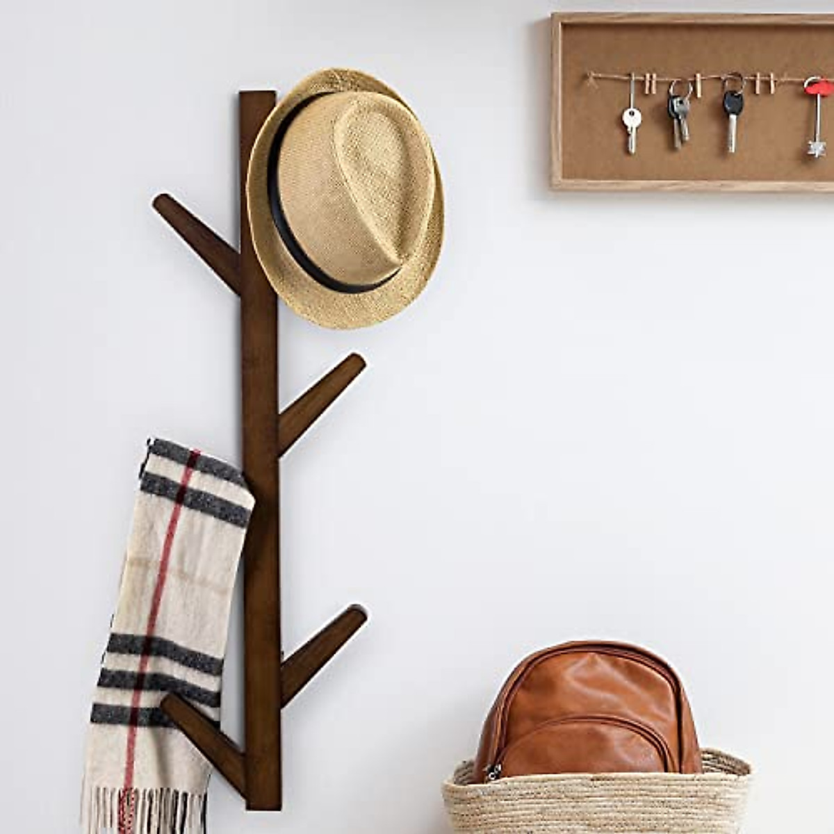 MyGift Brown Bamboo Decorative Coat Hooks, Entryway Rack Organizer with 6 Hooks