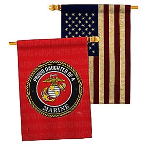 Breeze Decor Proud Daughter House Flag Pack Armed Forces Marine Corps USMC Semper Fi United State American Military Veteran Retire Official Vintage Applique Garden Yard Gift, Made in USA