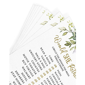 Printed Party Bridal Shower Games – Would She Rather Game with Fun Bride-to-Be Trivia, Wedding Shower Activity, Botanical Eucalyptus Theme, 50 Guests