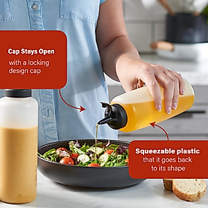 MIGHTY STRONG 16 OZ Condiment Squeeze Bottles for Sauces - Squirt Bottles for Liquids, Easy Pour Sauce Bottles with Leak Proof Snap Cap, Condiment Bottles, Plastic Squeeze Bottles (Classic, 6, Count)