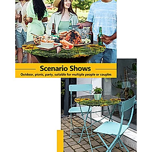 Big buy store Elastic Edged Waterproof Tablecloth Round Sunflower Plant Garden Reusable Wipeable Table Cover Wooden Plank Washable Oil-Proof Fitted Table Cover up up to 55"- 60" Round Tables