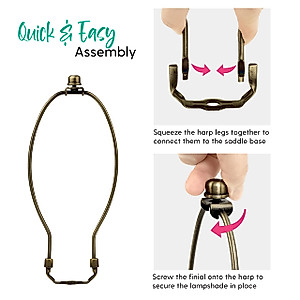 I Like That Lamp Complete Lamp Harp Set (1 Pack) - Antique Brass 10" Harp (Suitable for a 11" to 12" Lampshade) - Includes Harp, Saddle Holder Base & Finial - Harp Converter For Table and Floor Lamps