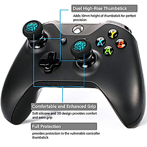 Playrealm FPS Thumbstick Extender & Printing Rubber Silicone Grip Cover 2 Sets for Xbox Series X/S & Xbox One Controller(Deep Sea Demon Tentacle)