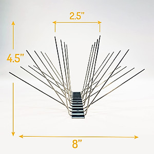 Bird Barrier Dura-Spike Stainless Steel Bird Spikes | Metal Pin Strips for Ledge, Roof, Pipe - Adhesive Included - Xtra Wide (8 in) 10 Ft. Length