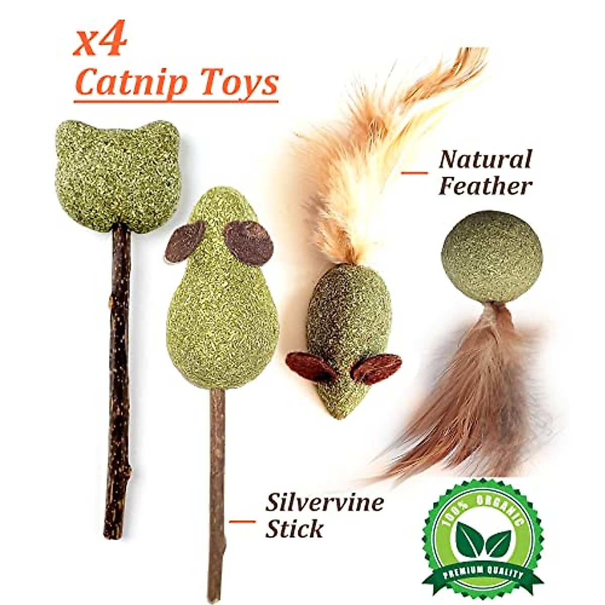 (12Pack) Catnip Toys, Silvervine Cat Toy, Cat Toys for Indoor Cats, Silvervine Sticks,Catnip Balls, Cat Nip Mice,Silver Vine Organic Chew Toys, Kitten Teething Toys,Interactive Plush Feather Kicker