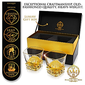 Maketh The Man Crystal Whiskey Glass Set - Premium 10oz Bourbon Glasses, Old Fashioned Whiskey Glasses & Scotch Glasses. Double Old Fashioned Glass for Whisky & Other Liquors.