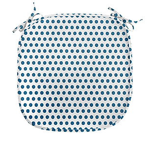 Lunarable Vintage Chair Seating Cushion Set of 2, Retro Polka Dots Navy Blue Circles Pop Art 50s 60s Picnic Inspired Image, Anti-Slip Seat Padding for Kitchen & Patio, 16"x16", Dark Blue and White