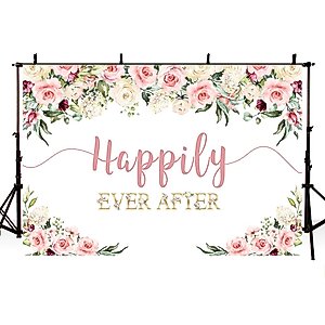AIBIIN 7x5ft Happily Ever After Backdrop for Wedding Pink Rose Gold Flowers Photography Background Wedding Bridal Shower Party Decorations Banner Photo Booth Props
