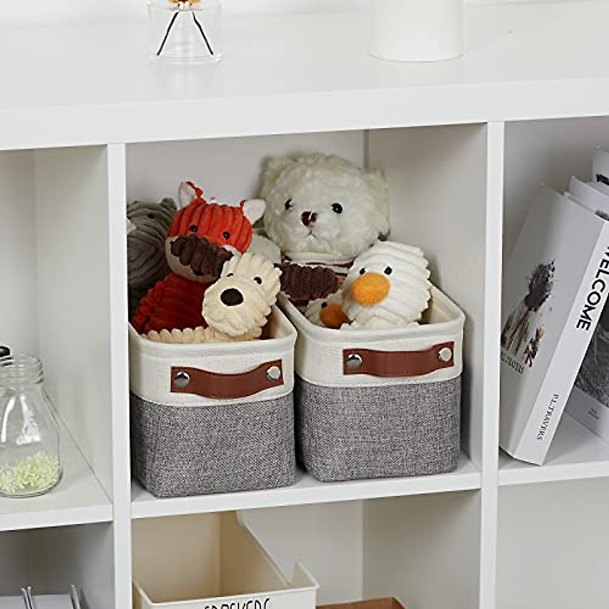 DULLEMELO Collapsible Bundle Baskets 3 Medium Baskets 15"x11"x9.5" + 2 Narrow Baskets 15"x6"x5.5"（White&Grey)