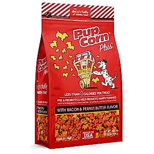 Pup Corn Plus - Puffed Dog Treats with Prebiotics and Probiotics - Bacon & Peanut Butter (24oz) - Made in USA