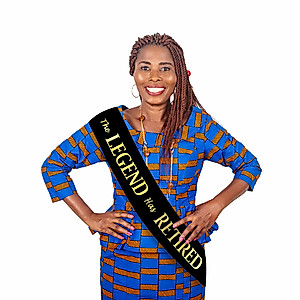 JPACO The Legend Has Retired Sash – Elegant Black and Gold Foil Legendary Sash for Both Women and Men & a Large Gold Safety Pin. Perfect for Retirement Parties