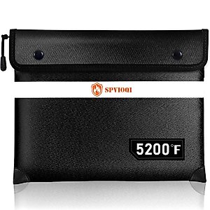 SPVIOQI Fireproof Document Bag 5200°F with Heat Insulated, Fireproof Money Bag for Cash with Zipper and Reflective Strip, 14.2” X 11” Fireproof Safe Storage Pouch for Valuables