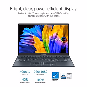 ASUS ZenBook 13 Ultra-Slim Laptop, 13.3” OLED NanoEdge, Intel Evo Platform i7-1165G7, 16GB, 512GB SSD, NumberPad, Thunderbolt 4, Wi-Fi 6, Windows 11 Pro, AI Noise-Cancellation, Pine Grey, UX325EA-XH74