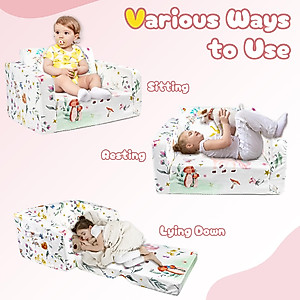 GFU Kids Sofa, 2-in-1 Toddler Chair for Girls, Soft Kids Couch Convertible, Pink Children's Mini Sofa Lounge Chair Fold Out, Perfect for Playroom and Bedroom, Genie